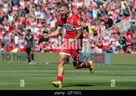 Riley McGree #8 of Middlesbrough celebrates his goal to make it 1-1 ...