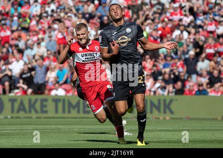 Riley McGree of Middlesbrough celebrates his goal to make it 0-2 during ...