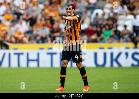 Jacob Greaves #4 of Hull City rises highest for the incoming free kick ...