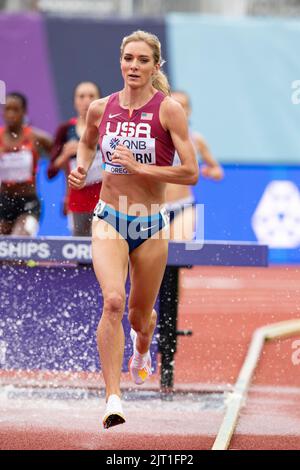 Emma Coburn of the USA competing in the women’s 3000m steeplechase ...