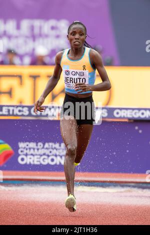 Norah Jeruto of Kazakhstan competing in the women’s 3000m steeplechase ...