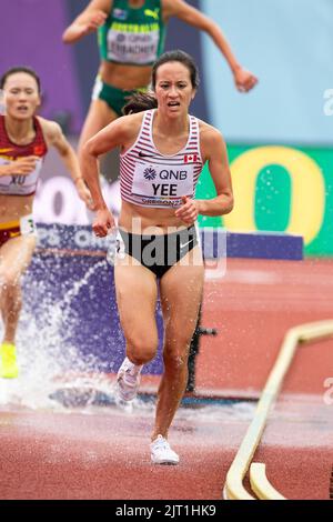 Regan Yee of Canada competing in the women’s 3000m steeplechase heats ...