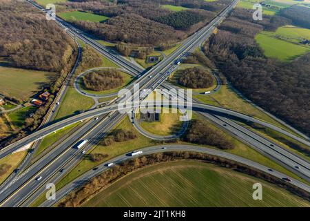 Aerial photo, freeway junction Münster-Nord, freeway A1 and federal ...