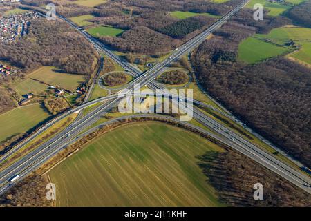 Aerial photo, freeway junction Münster-Nord, freeway A1 and federal ...