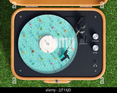 Vinyl player top view 3 D render Stock Photo - Alamy