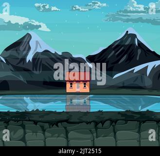 game background cartoon vector , Lakeside house Stock Vector Image ...