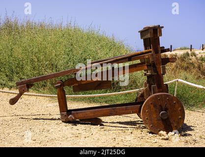 Ancient siege weapons in Apollonia National Park, Israel Stock Photo ...