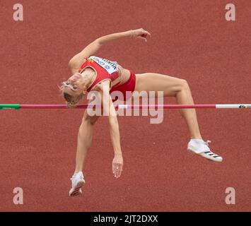 Marija Vukovic of Montenegro competing in the women’s high jump at the ...