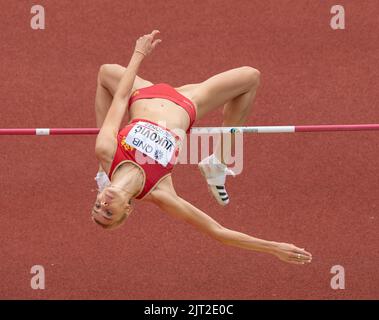 Marija Vukovic of Montenegro competing in the women’s high jump at the ...