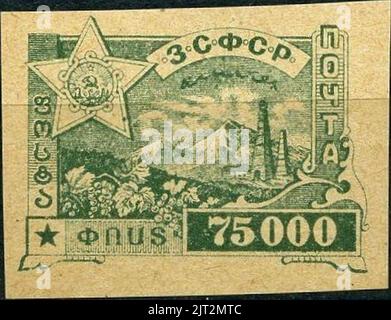 Transcaucasia 1923 CPA 9A stamp (Oil derricks, mounts Ararat and Elbrus ...