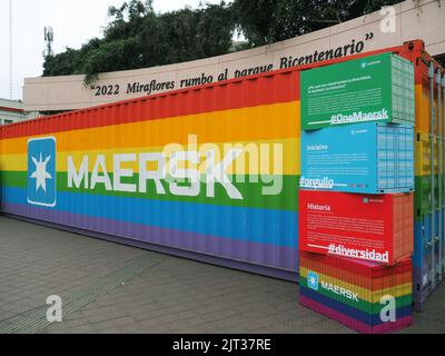 Maersk rainbow container shown at Miraflores district of Lima., The 40 ...
