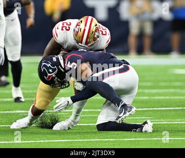 Houston Texans safety Jalen Pitre (5) speaks during an interview after ...