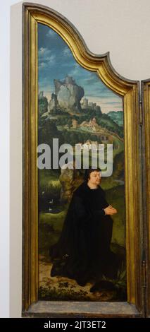 Triptych of The Crucifixion Flanked by the Kneeling Donor and His Wife, by Joos van Cleve, view ...