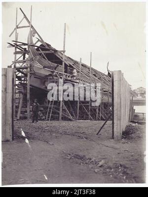Trireme of Napoleon III under construction, side view (cropped Stock ...