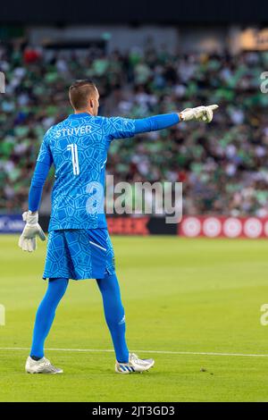 Austin FC goalkeeper Brad Stuver plays during the first half an MLS ...