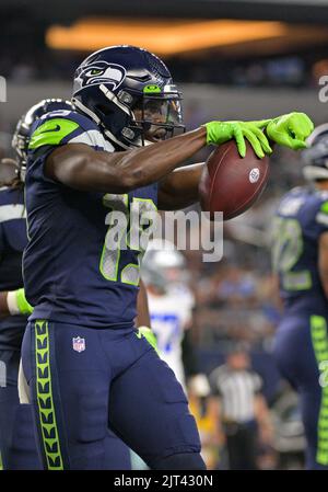 Seattle Seahawks wide receiver Penny Hart (19) celebrates a play late ...
