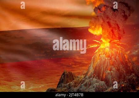 conical volcano eruption at night with explosion on Syrian Arab ...