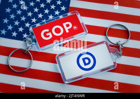 Republican Party and Democratic Party logos on United States of America ...