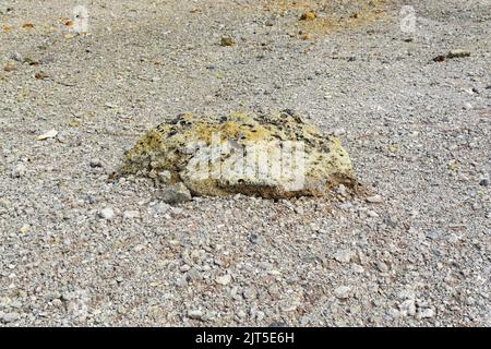 volcanic bomb among the tephra on the slope of the volcano close-up ...