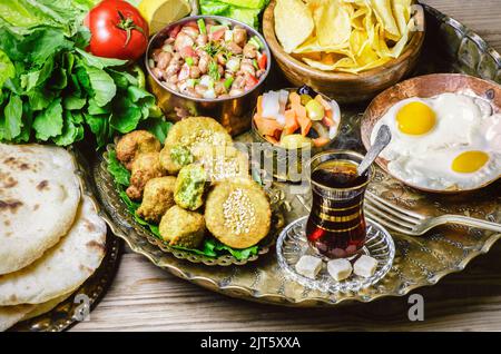 Middle eastern, arabic traditional breakfast with hummus, foul ...