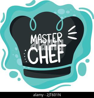 master chef lettering in hat silhouette style icon vector illustration ...