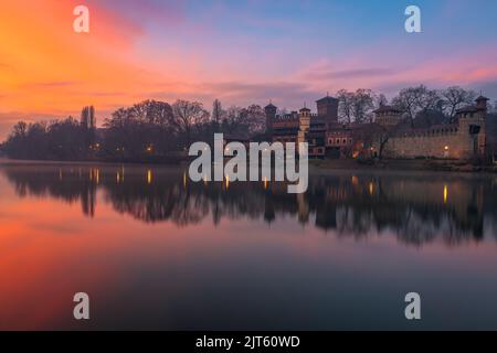 Turin, Italy at Borgo Medievale on the Poe River Stock Photo - Alamy