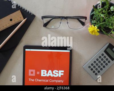 In this photo illustration, the BASF logo is seen displayed on a ...