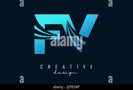 FV Letter Design with Creative Cut and Colorful Rainbow Texture. FV ...