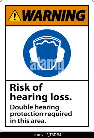 Warning Double Hearing Protection Sign On White Background Stock Vector ...