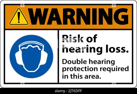 Warning Double Hearing Protection Sign On White Background Stock Vector ...