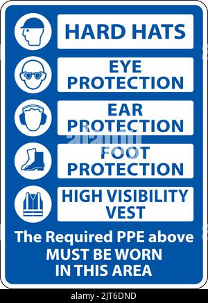 The Required PPE Must Be Worn Sign On White Background Stock Vector ...