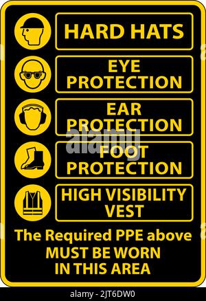 The Required PPE Must Be Worn Sign On White Background Stock Vector ...