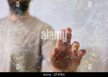 A blurred shot of a man touching 3d rendered neural network Stock Photo ...