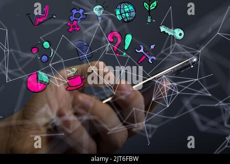 A blurred shot of a man touching 3d rendered neural network Stock Photo ...