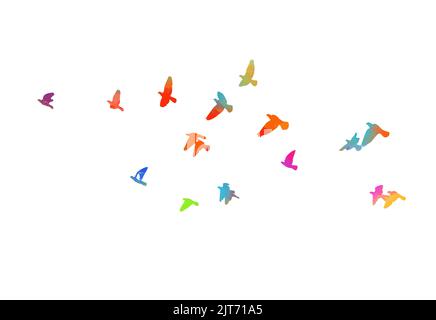 Abstract multicolored flying birds. Mixed media. Vector illustration ...