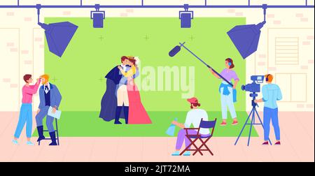 Collection of cinematography. Making a movie cartoon icon set. Director ...