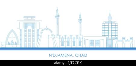 Outline Skyline panorama of city of N'djamena, Chad - vector ...