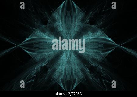 A digital symmetrical fractal pattern electrifying on black background ...