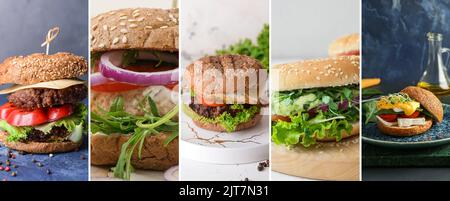 Delicious vegetarian burgers, collage with different photos Stock Photo ...