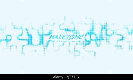 Abstract vector curled blue halftone sound wave. Scrathed dotted ...
