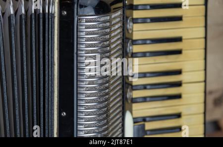 Old black 80 bass accordion. Musical instrument. Wind instrument ...