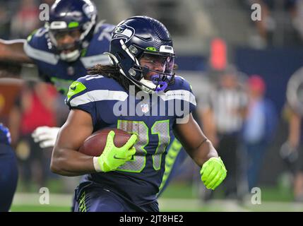 Seattle Seahawks running back DeeJay Dallas runs a drill during NFL ...
