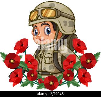Military cartoon character with poppy flower illustration Stock Vector ...