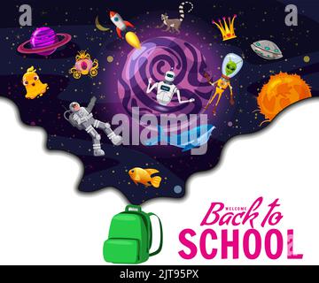 Cartoon 3d space banner. Universe plastic elements, earth planet ...