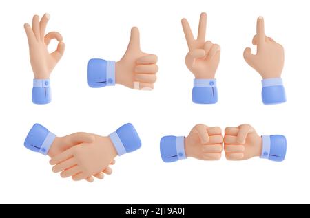 Hand gestures, symbols of victory, ok and rock. Human arms clap, hold ...