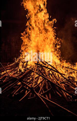 Bonfire in the torchlight descent of La Pobla de Segur, an UNESCO ...