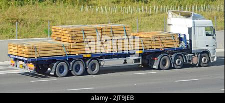 Loaded Timber lorry & trailer transporting cut logs from a Forest in ...