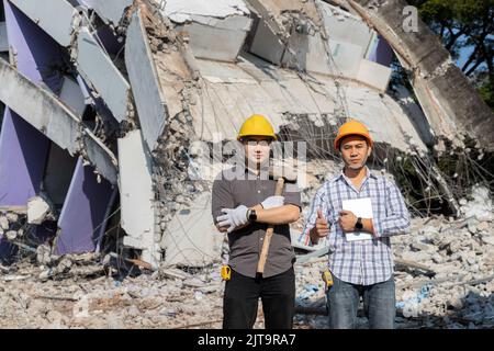 Demolition control supervisor of construction team on demolished ...