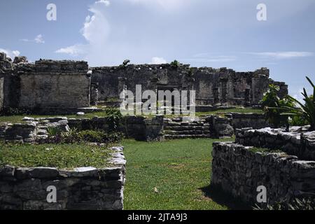 A beautiful shot of Tulum Archaeological Zone under blur sky in Mexico ...