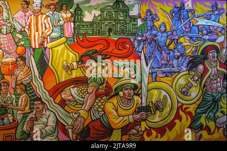 A mural depicts the battle between Spaniards and the early Filipino ...